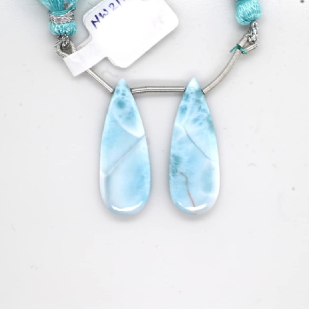 Larimar Drops Almond Shape 31x11mm Drilled Bead Matching Pair, Volcanic ...