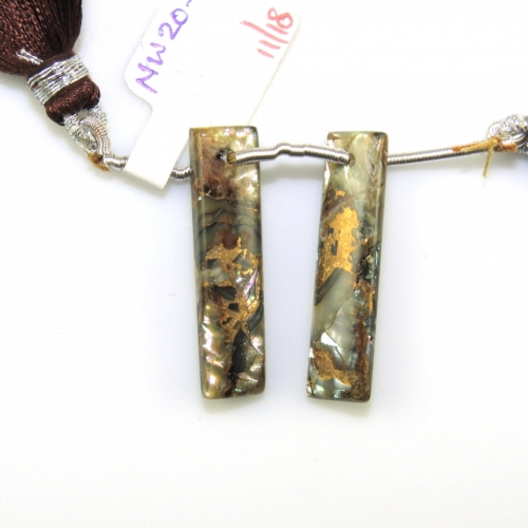 Copper Abalone Shell Baguette Shape Drops 31x8mm Front to Back Drilled ...