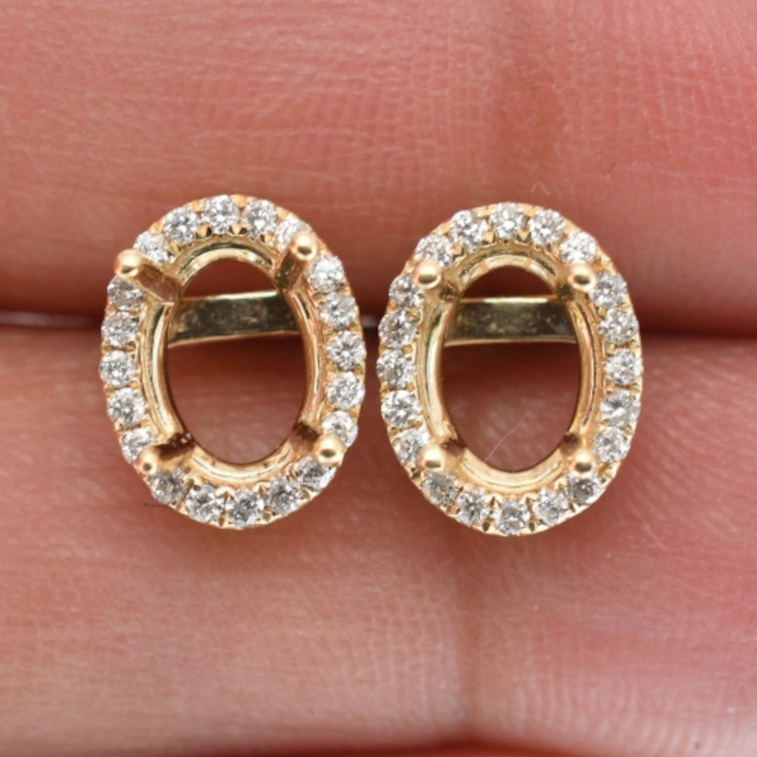 Earring Semi Mount Oval 7x5mm in 14k Yellow Gold With Diamond Accents ...
