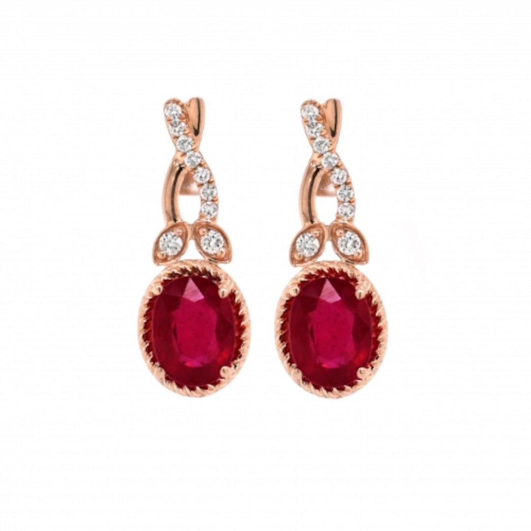 Madagascar Ruby Oval 3.10 Carat Earring With Diamond Accents in 14k ...