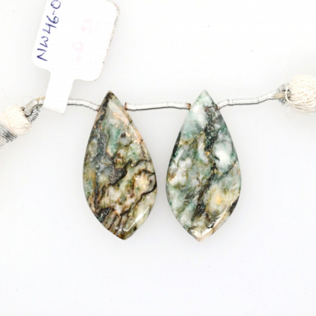 Mariposite Drops Leaf Shape 33x16mm Drilled Bead Matching Pair, Smooth ...