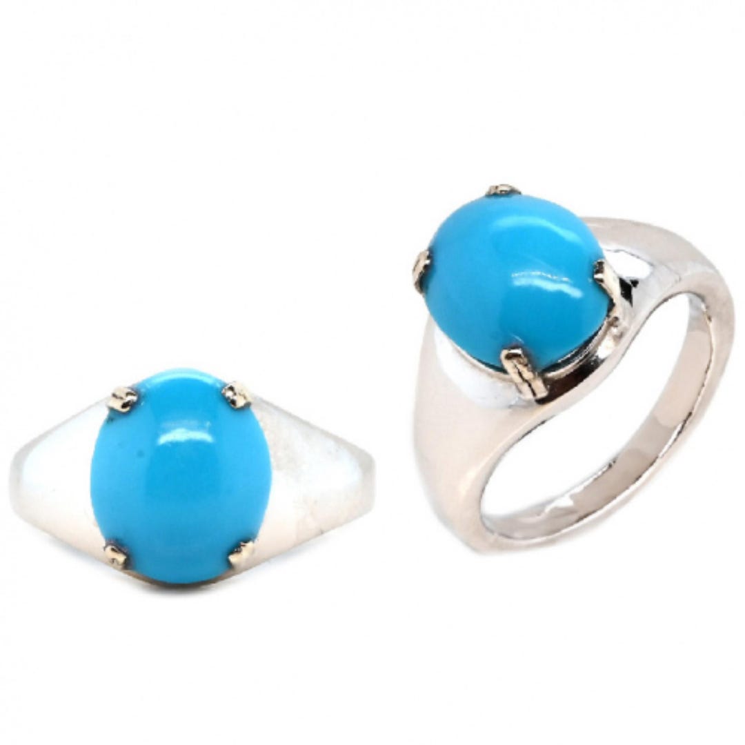 Turquoise Cab Oval 3.38 Carat Men's Ring in 14k White Gold, December ...