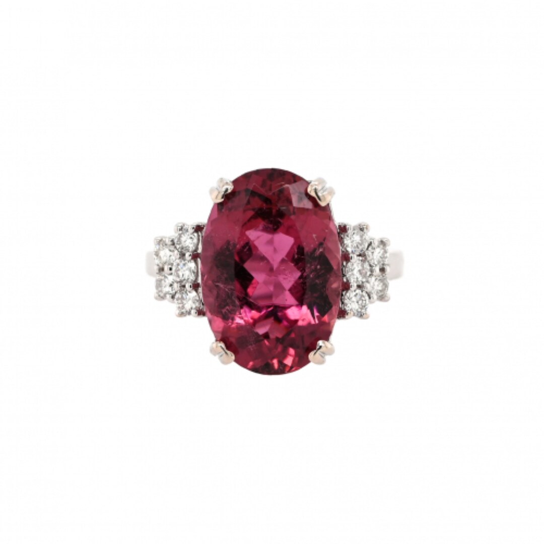 Rubellite Tourmaline Oval 6.57 Carat Cocktail Ring With Cluster Diamond ...