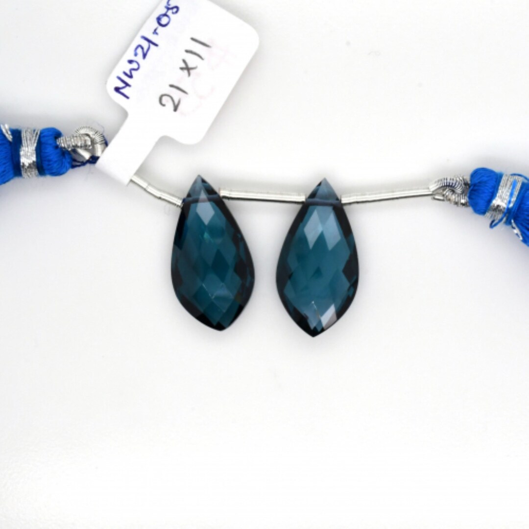 London Blue Hydro Drop Leaf Shape 21x11mm Drilled Bead Matching Pair ...