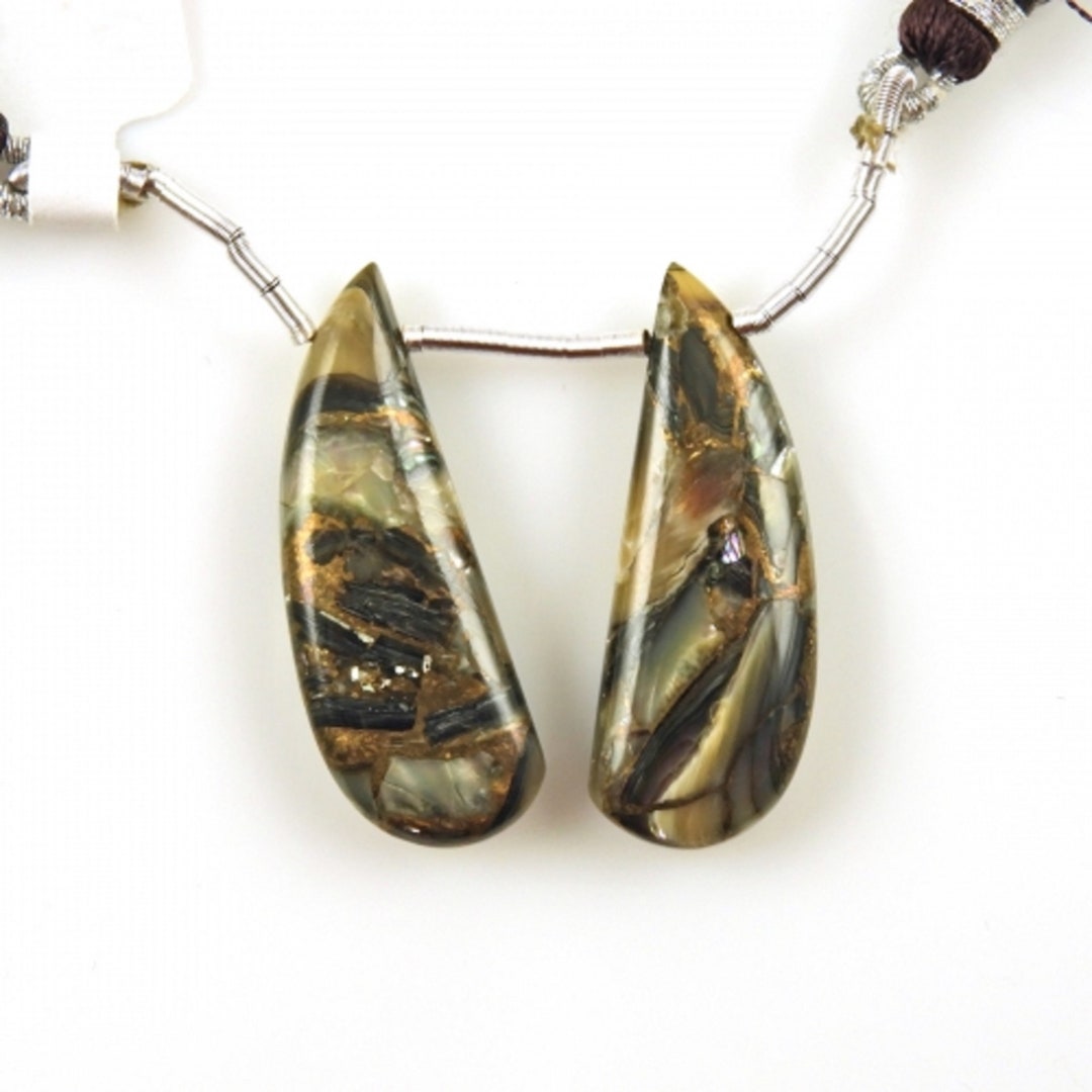 Copper Abalone Shell Drops Fancy Shape 32x10mm Drilled Beads Matching ...