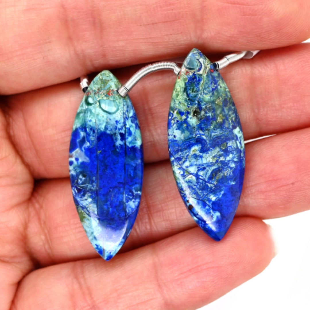 Neon Azurite Malachite Drops Marquise Shape 34x13mm Drilled Bead ...