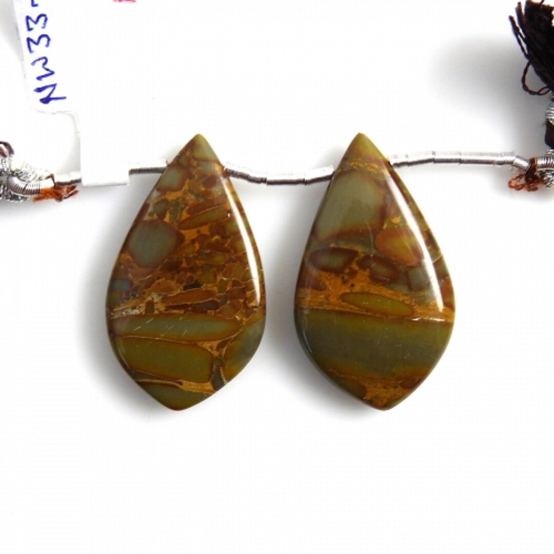 Bamboo Jasper Drops Leaf Shape 29x17mm Drilled Beads Matching Pair ...