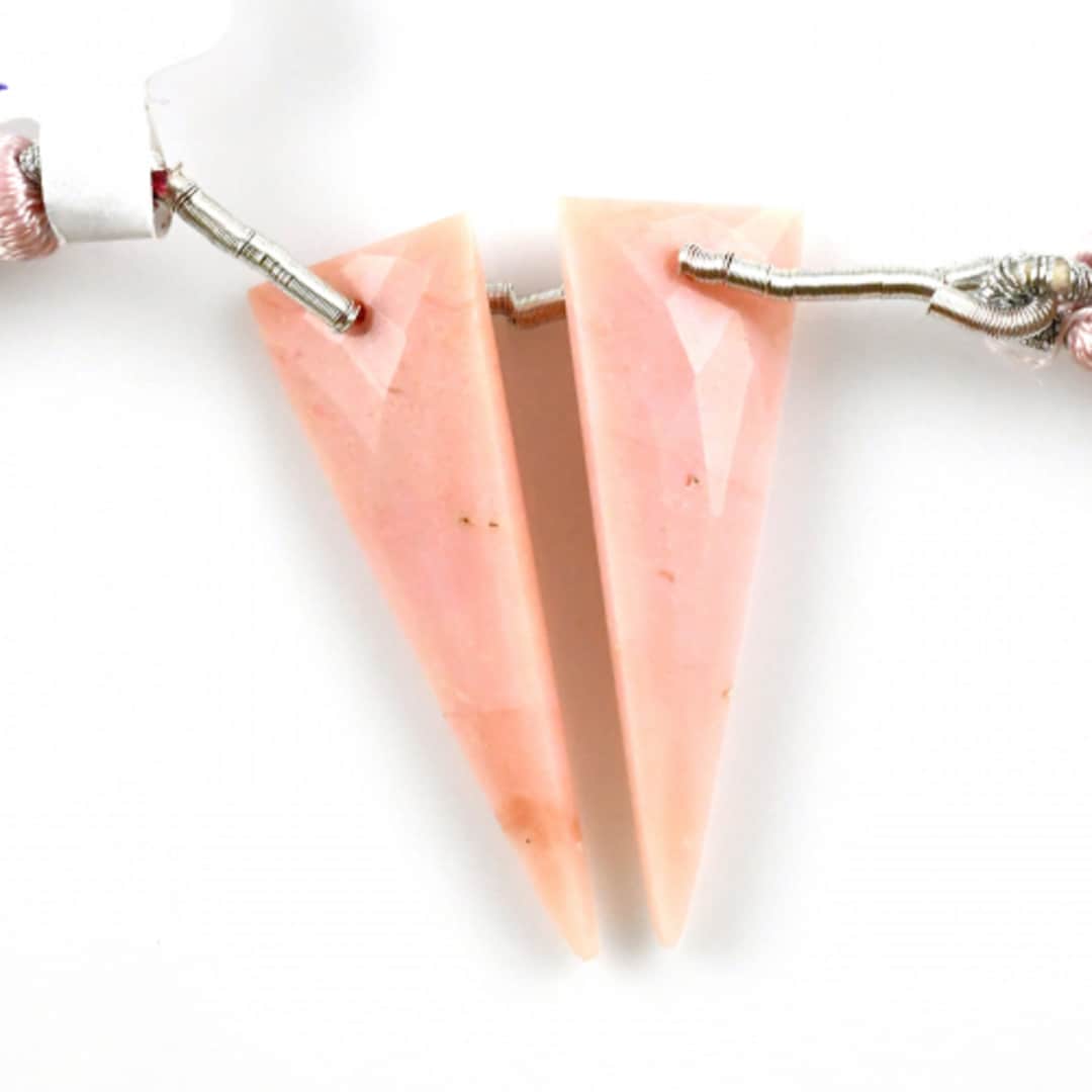 Pink Opal Drops Trillion Shape 34x12mm Front to Back Drilled Beads ...