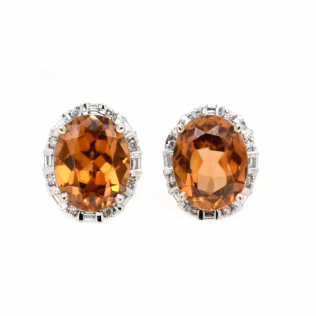 Cinnamon Zircon Oval 5.49 Carat With Accent Diamonds Stud Earrings in ...