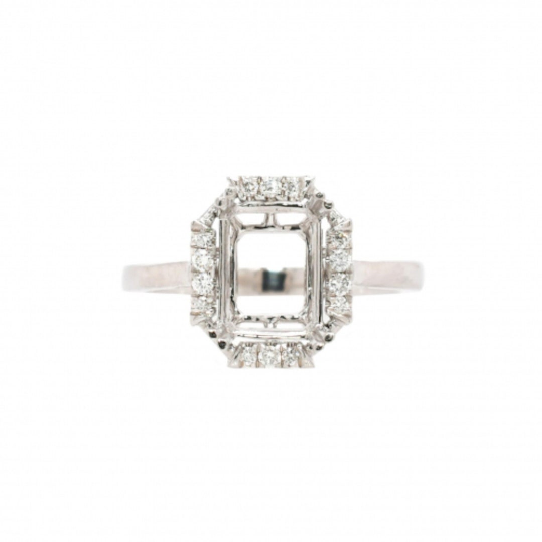 Ring Semi-mount Emerald Cut 9x7mm in 14K White Gold With Diamond ...