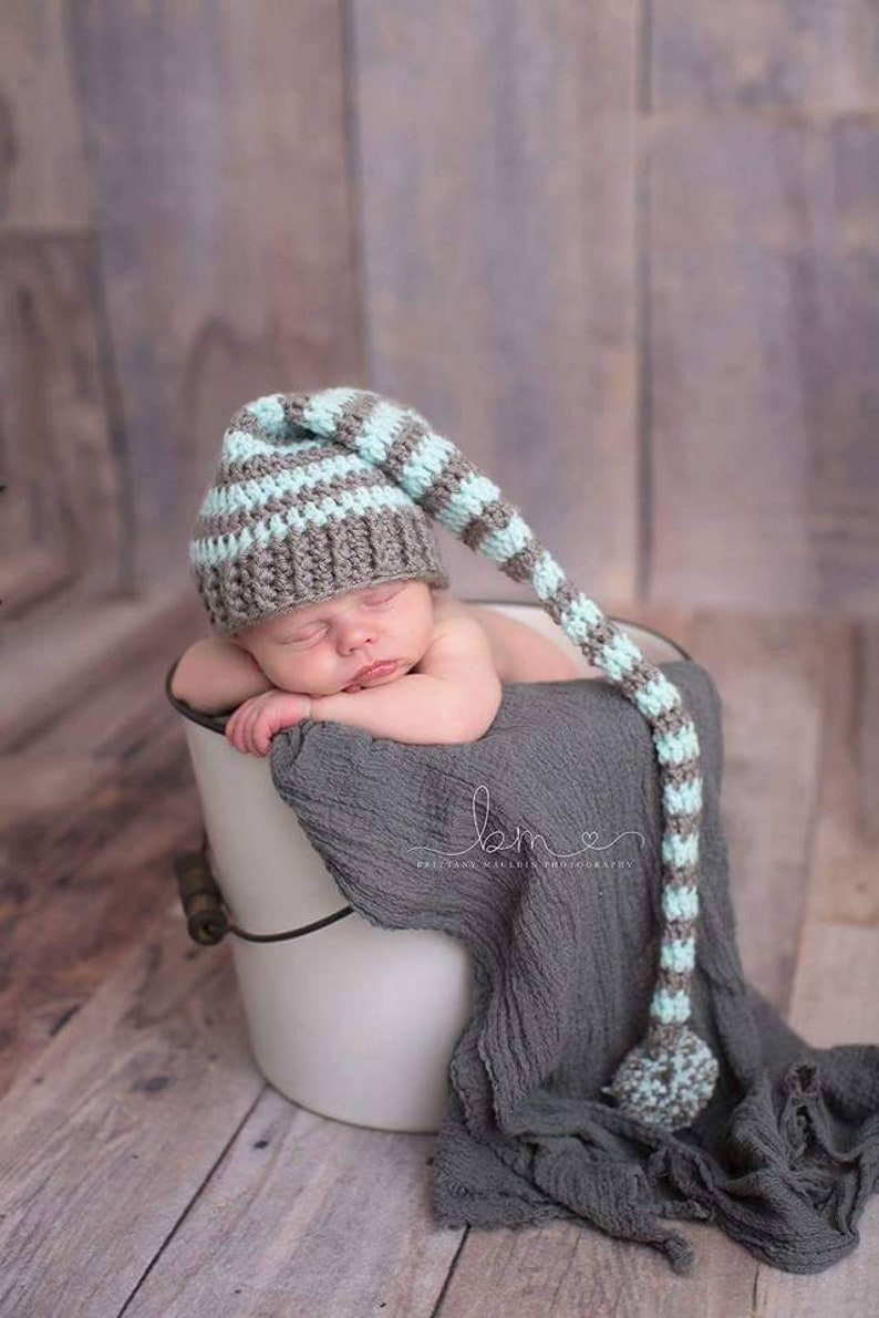 Newborn Stocking Cap Long Tail Pompom Baby Hat Newborn Elf - Etsy