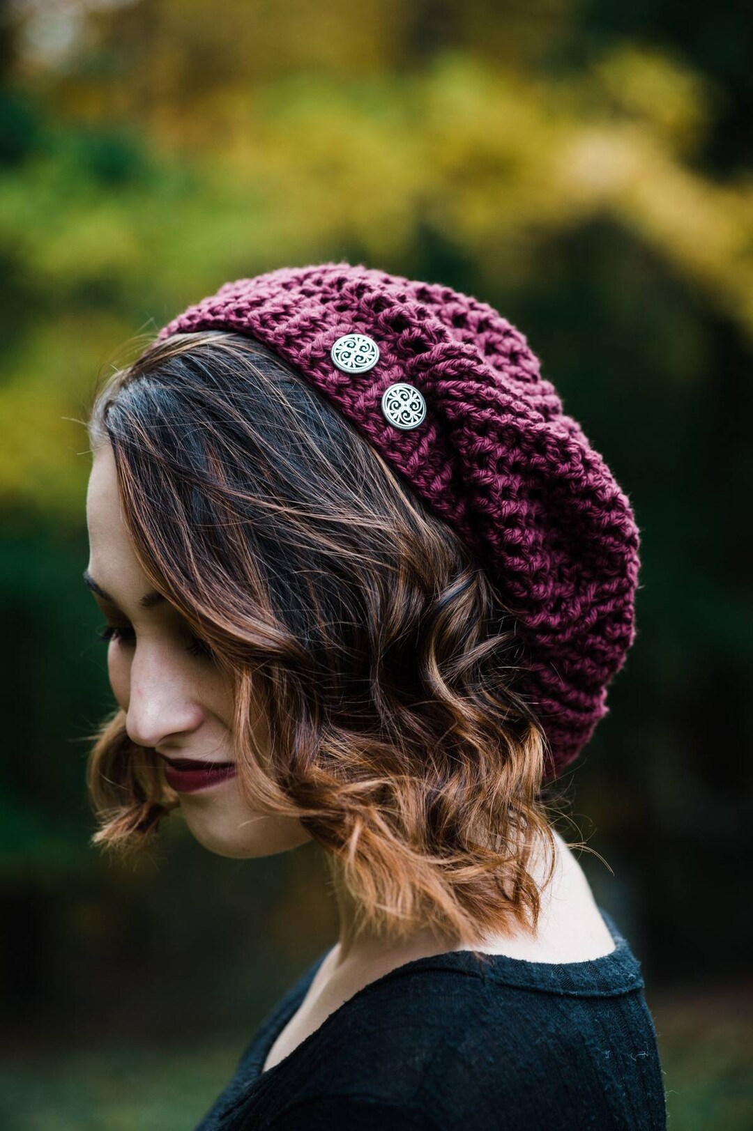 Modern French Beret for Women - Burgundy Summer Tam - Gray Slouchy Boho ...