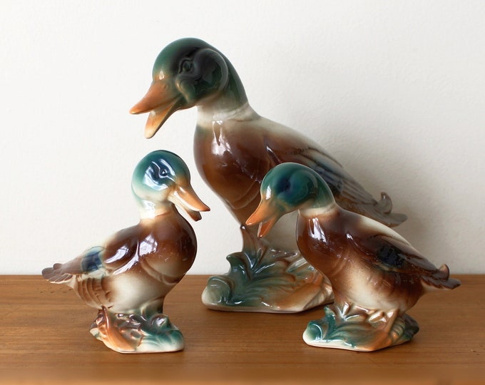 Duck Figurines by Royal Copley. Family of Mallard Ducks With Ducklings ...