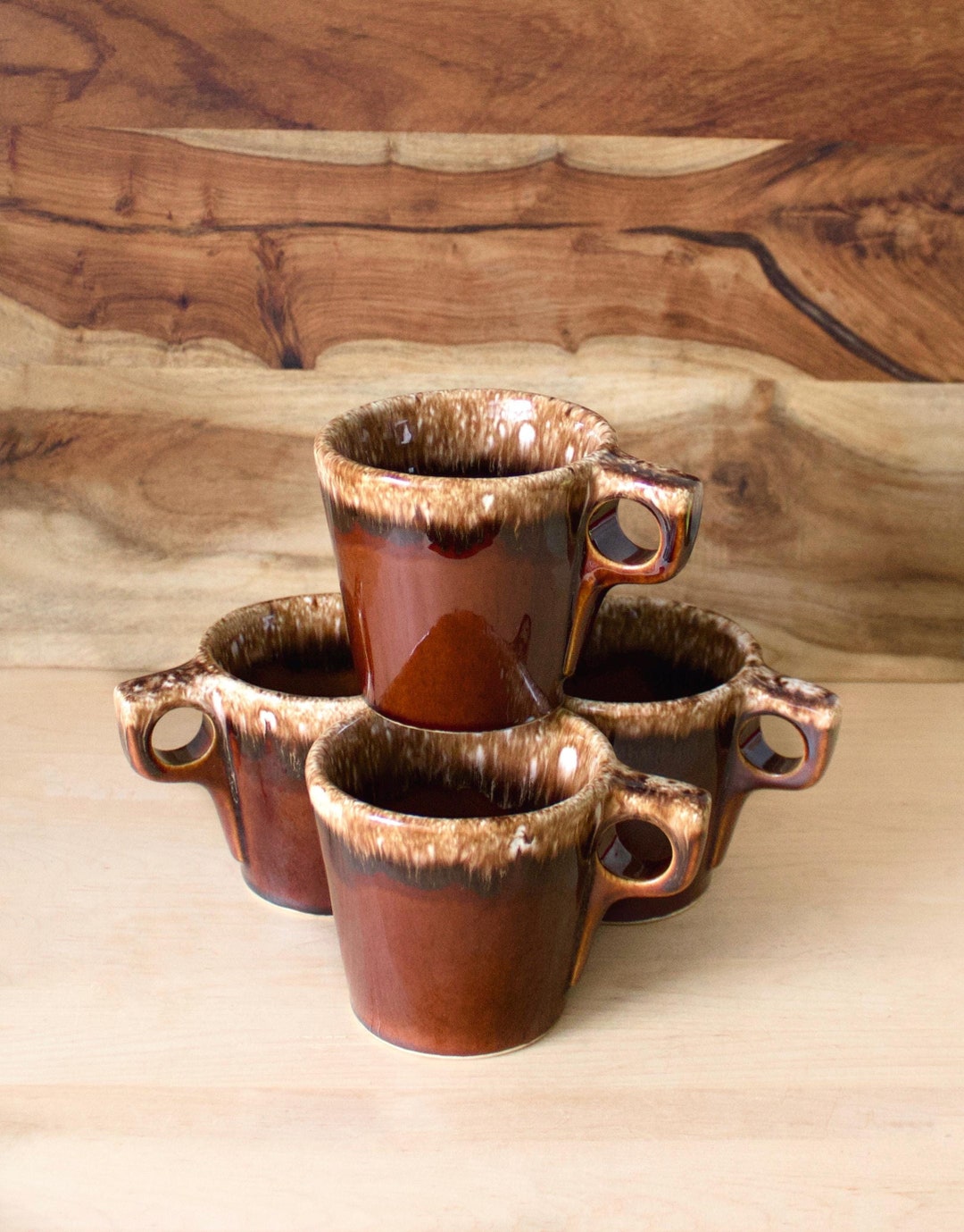 Set of Four Vintage Hull Coffee Mugs. Hull Pottery. Brown Ceramic Mugs ...