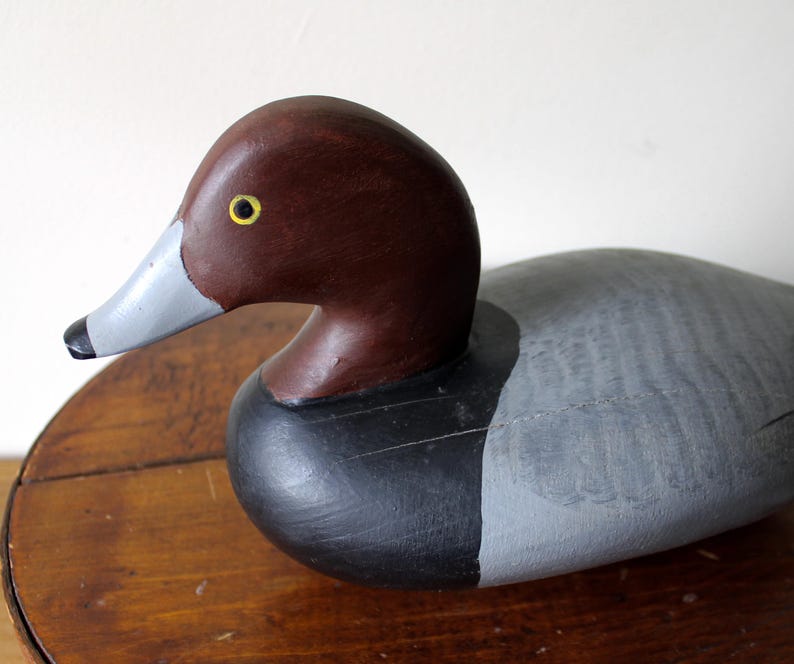Redhead Wooden Duck Decoy. Hand Painted. Hand Carved. Signed and Dated ...