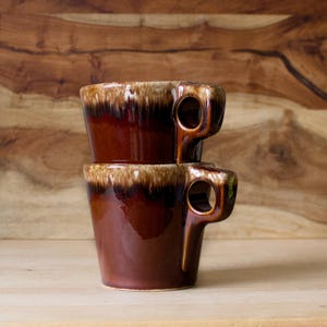 Set of Four Vintage Hull Coffee Mugs. Hull Pottery. Brown Ceramic Mugs ...
