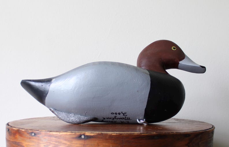 Redhead Wooden Duck Decoy. Hand Painted. Hand Carved. Signed and Dated ...