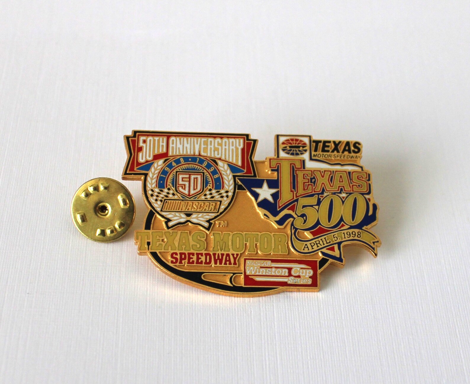 Vintage 1998 Nascar 50th Anniversary Lapel Pin, Hat Pin. Texas Motor ...