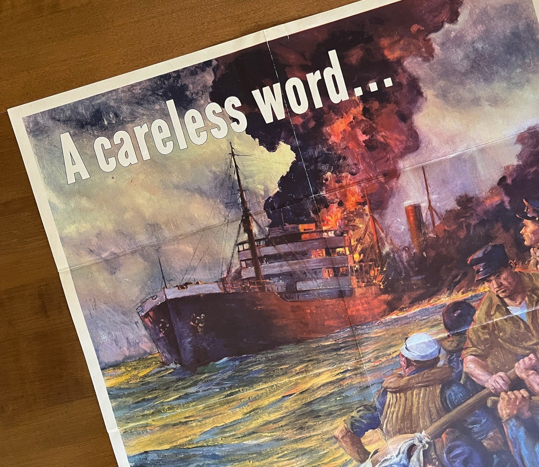 Authentic WWII Poster. 1942. A Careless Word a Needless Sinking. Artist Anton Otto Fisher. Gift ...