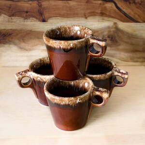 Set of Four Vintage Hull Coffee Mugs. Hull Pottery. Brown Ceramic Mugs ...