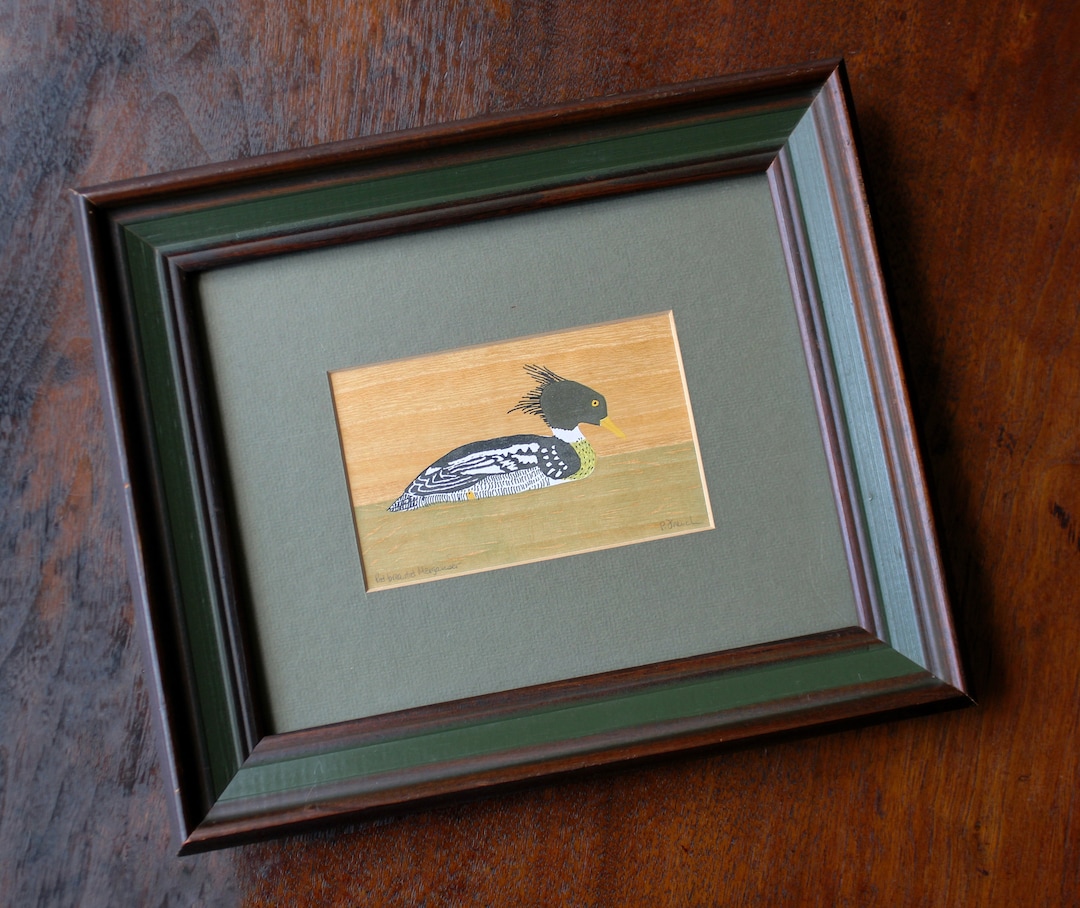 Framed Screen Print on Wood Serigraph Red Breasted Merganser - Etsy Framed Screen Print on Wood Serigraph Red Breasted Merganser - Etsy