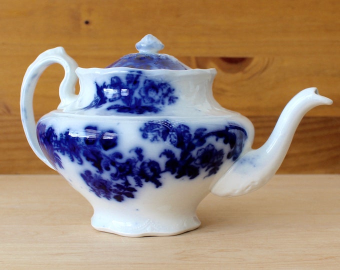 Antique Flow Blue Teapot With Lid by New Wharf Pottery England ...