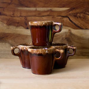 Set of Four Vintage Hull Coffee Mugs. Hull Pottery. Brown Ceramic Mugs ...