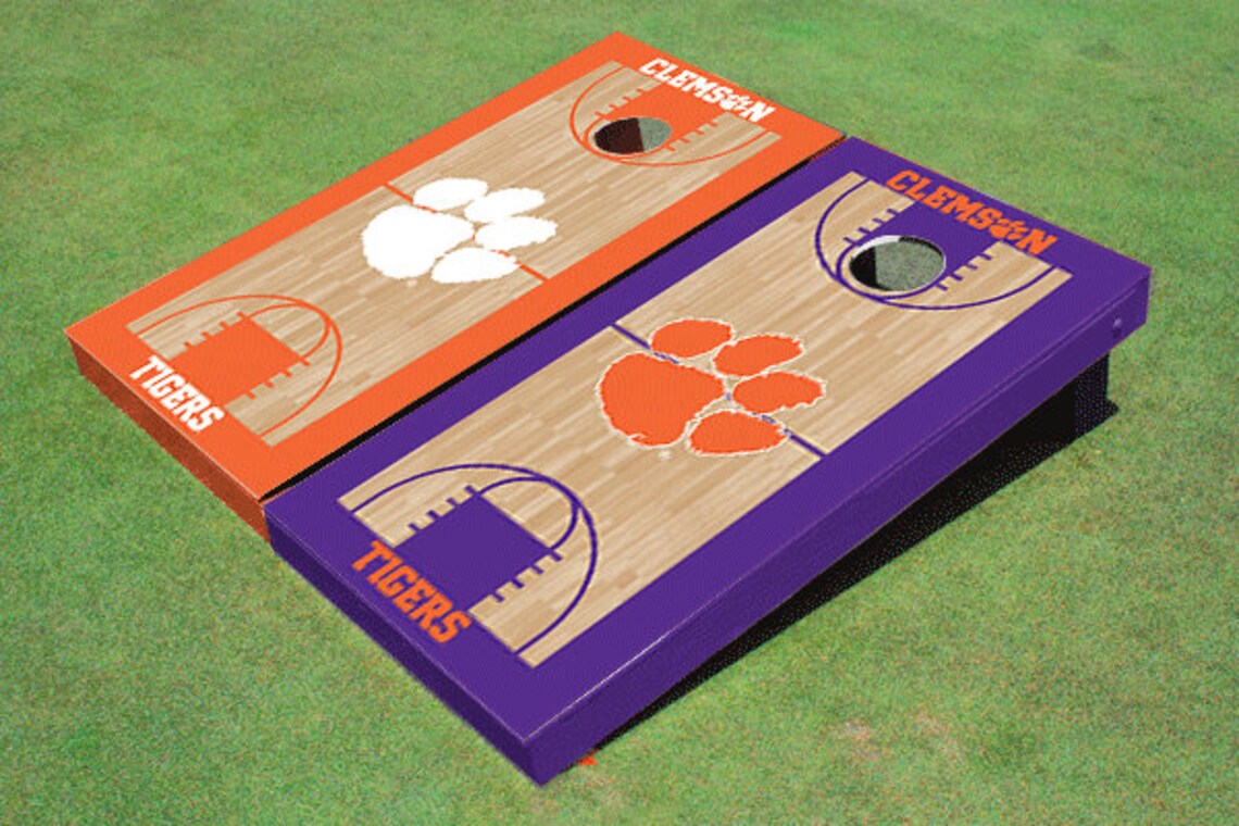 Clemson University Alternating Basketball Court Custom Cornhole Board ...