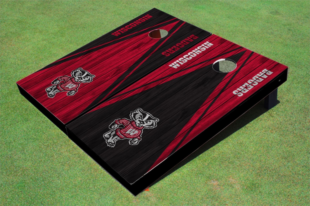 University of Wisconsin "bucky" Alternating Wood Look Triangle Cornhole ...