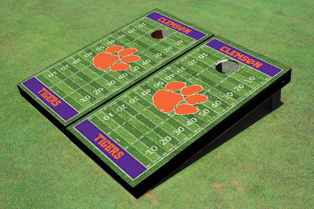 Clemson University Purple Matching Football Field Custom Cornhole ...