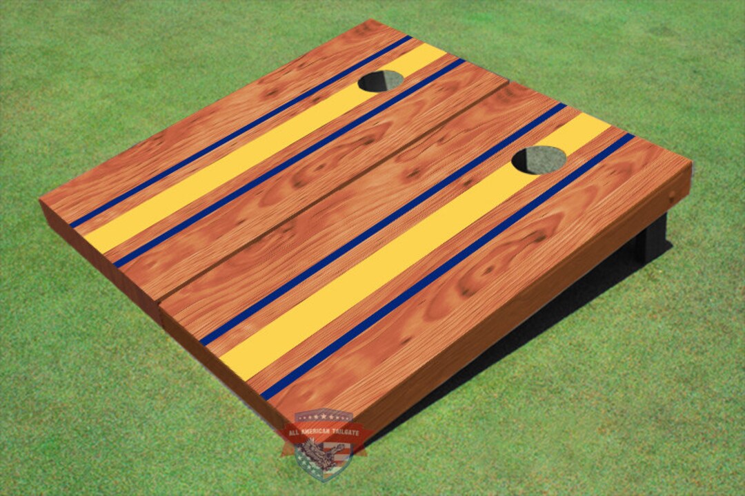 Custom Corn Hole Yellow and Royal Matching Long Stripe Stained Cornhole ...