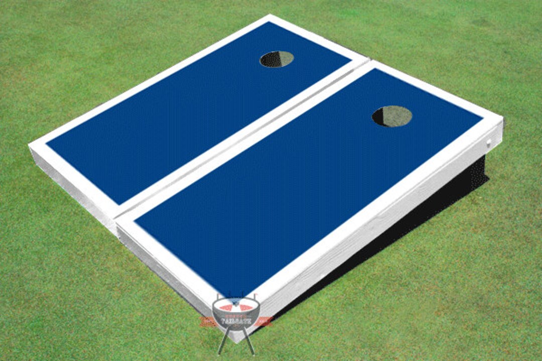 Painted Corn Hole Royal Blue and White Matching Border Cornhole Boards ...