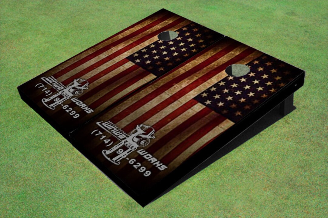 Custom Corn Hole "company Logo" American Flag Graphic Cornhole Boards ...