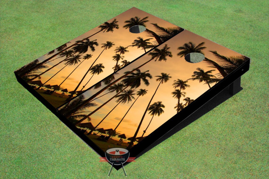 Custom Corn Hole Palm Sun Set Graphic Cornhole Boards - Etsy