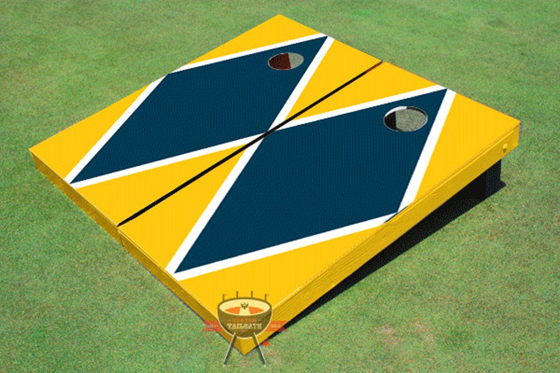 Painted Corn Hole Navy and Yellow Matching Diamond Cornhole Boards - Etsy