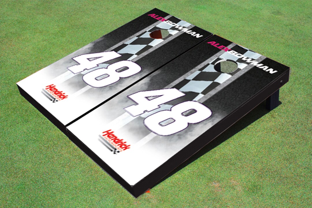 Alex Bowman #48 NASCAR Center Checkered Flag Long Stripe Cornhole ...
