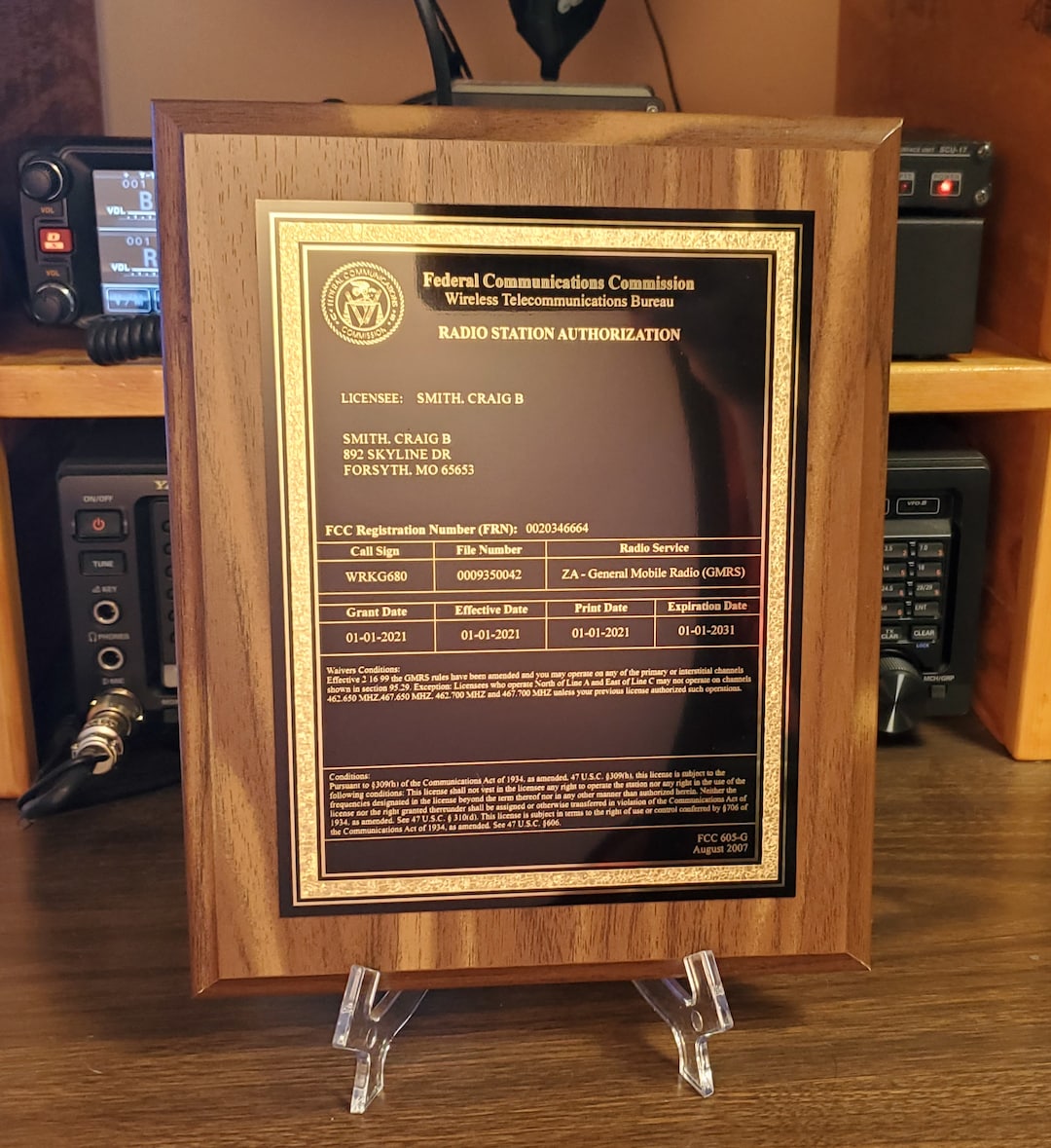 Laser Engraved FCC GMRS License Plaque for General Mobile Radio Service ...