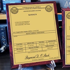 Amateur Radio License Plaque - Gold & Black on Mahogany - FCC Ham ...