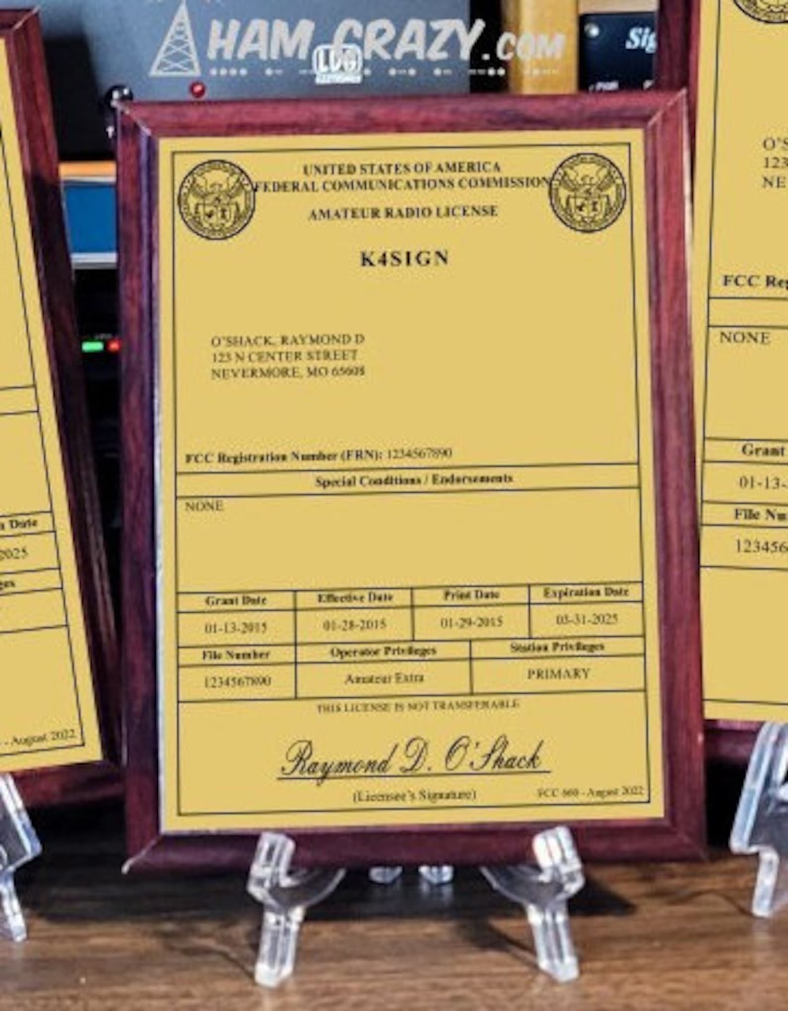 Amateur Radio License Plaque - Gold & Black on Mahogany - FCC Ham ...