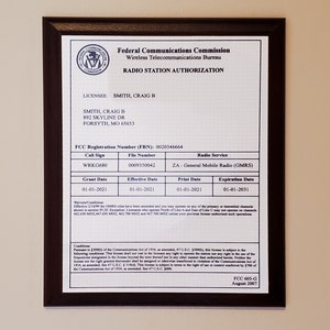 FCC GMRS License Plaque for General Mobile Radio Service Operators - Etsy