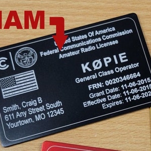 ALUMINUM 2 Sided FCC Ham & GMRS License Reference Copy Card - Amateur ...