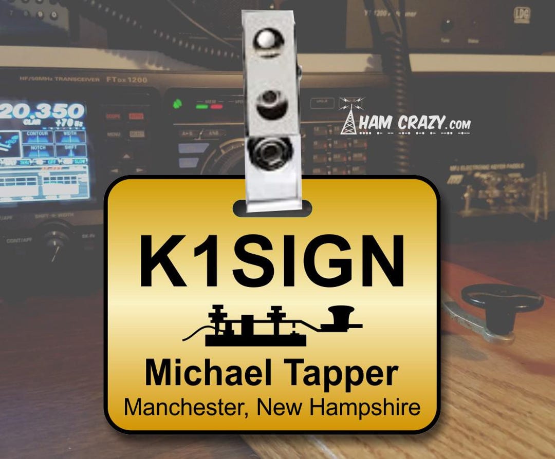 CW Key Ham Radio Name Badge With Callsign - Square With Clip - Amateur ...