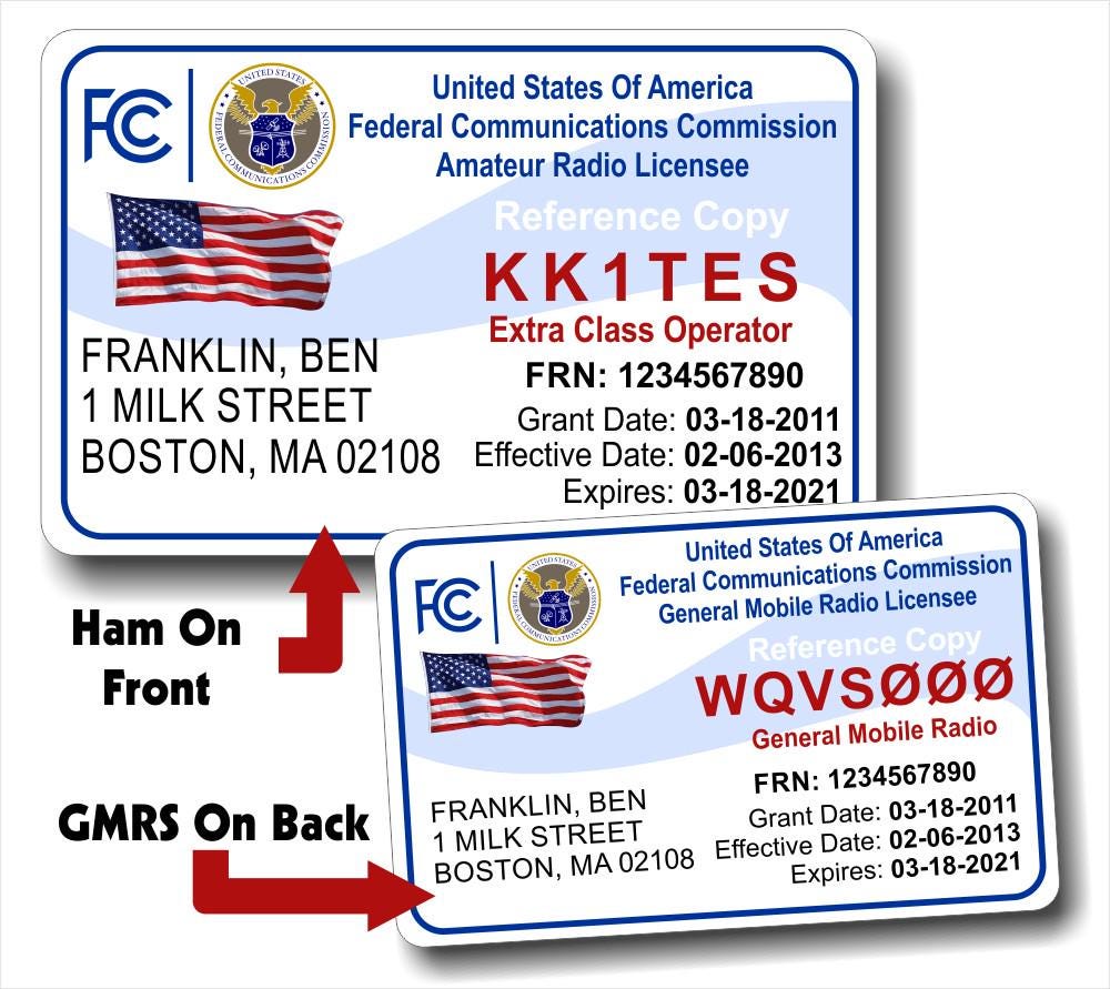 2 Sided Fcc Ham Gmrs Radio License Id Card Etsy