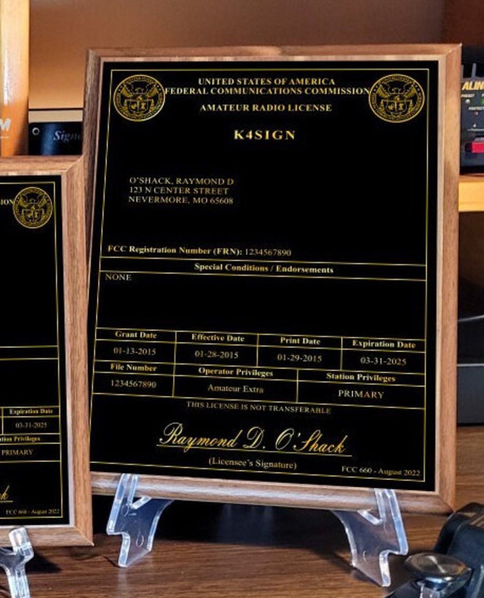 Amateur Radio License Plaque - Black & Gold on Walnut - Etsy