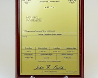 Amateur Radio License Plaque Black & Gold on Walnut | Etsy