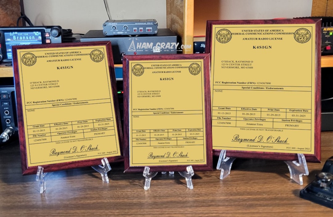 Amateur Radio License Plaque - Gold & Black on Mahogany - FCC Ham ...