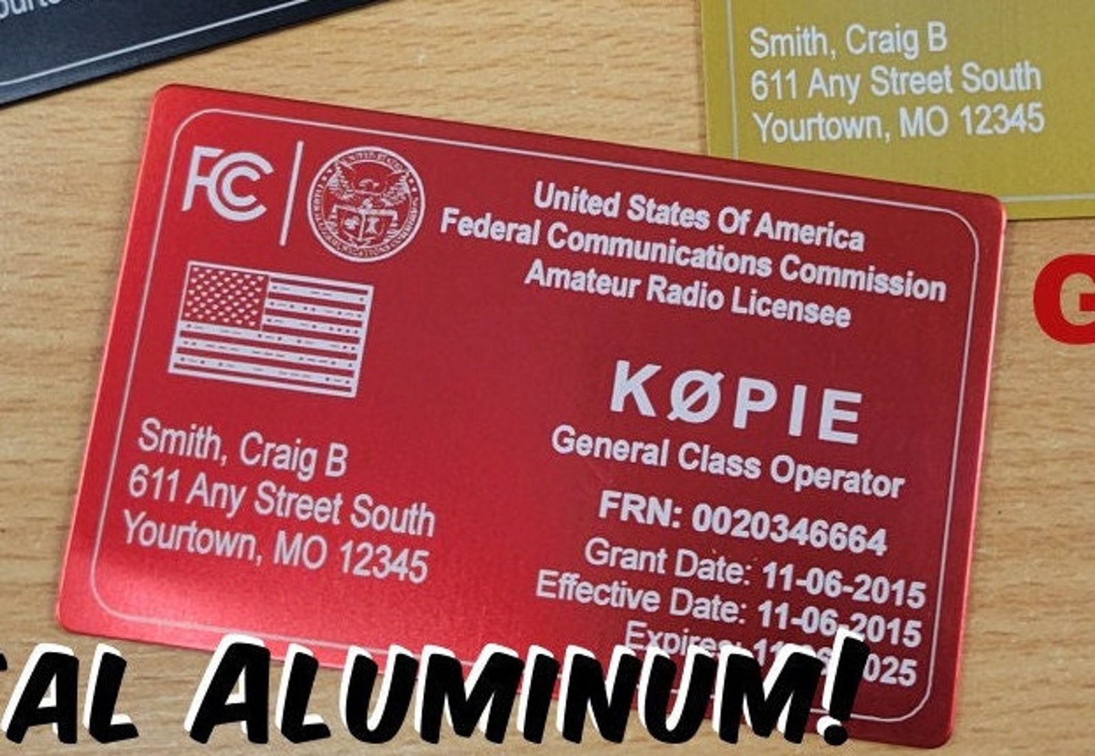 ALUMINUM 2 Sided FCC Ham & GMRS License Reference Copy Card - Amateur ...