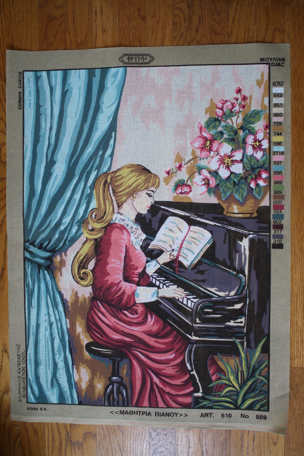Printed Needlepoint Canvas Lady Playing Piano | Etsy