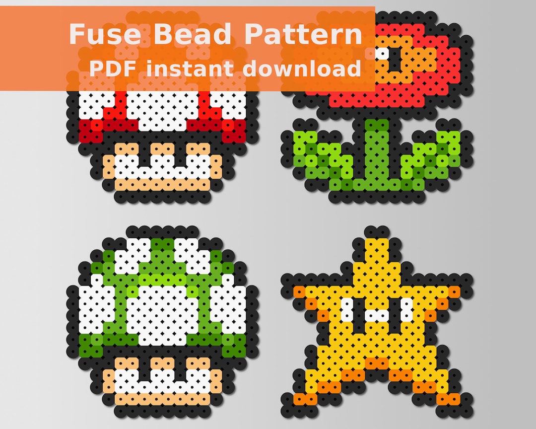 Super Mario Items Fuse Bead Pattern, Hama Perler Artkal, Instant ...