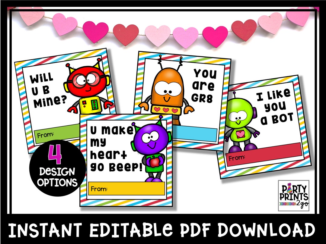Robot Valentine's Cards | Printable | School, Classroom, Friend or ...